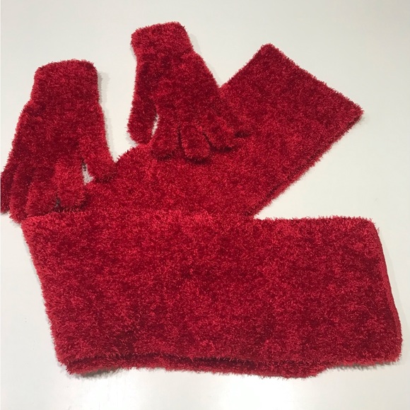Accessories | Fluffy Red Scarf And Gloves Set | Poshmark